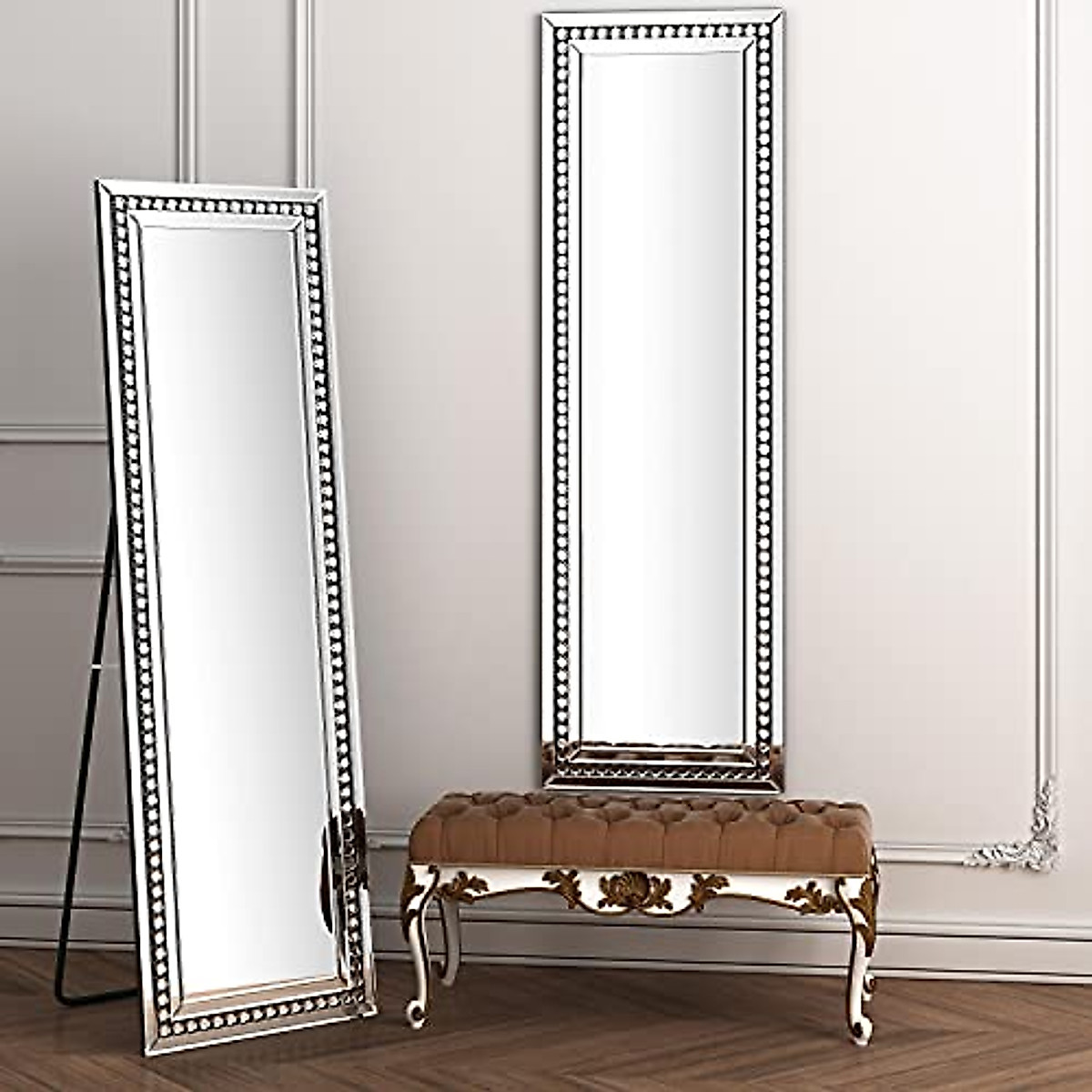 MUAUSU Full Length Mirror - Standing Hanging or Leaning Rectangle Floor Mirror,59''x 18'' Crystal Surround Full Body Mirror Wall Mounted Dressing Mirror for Bedroom Living Room