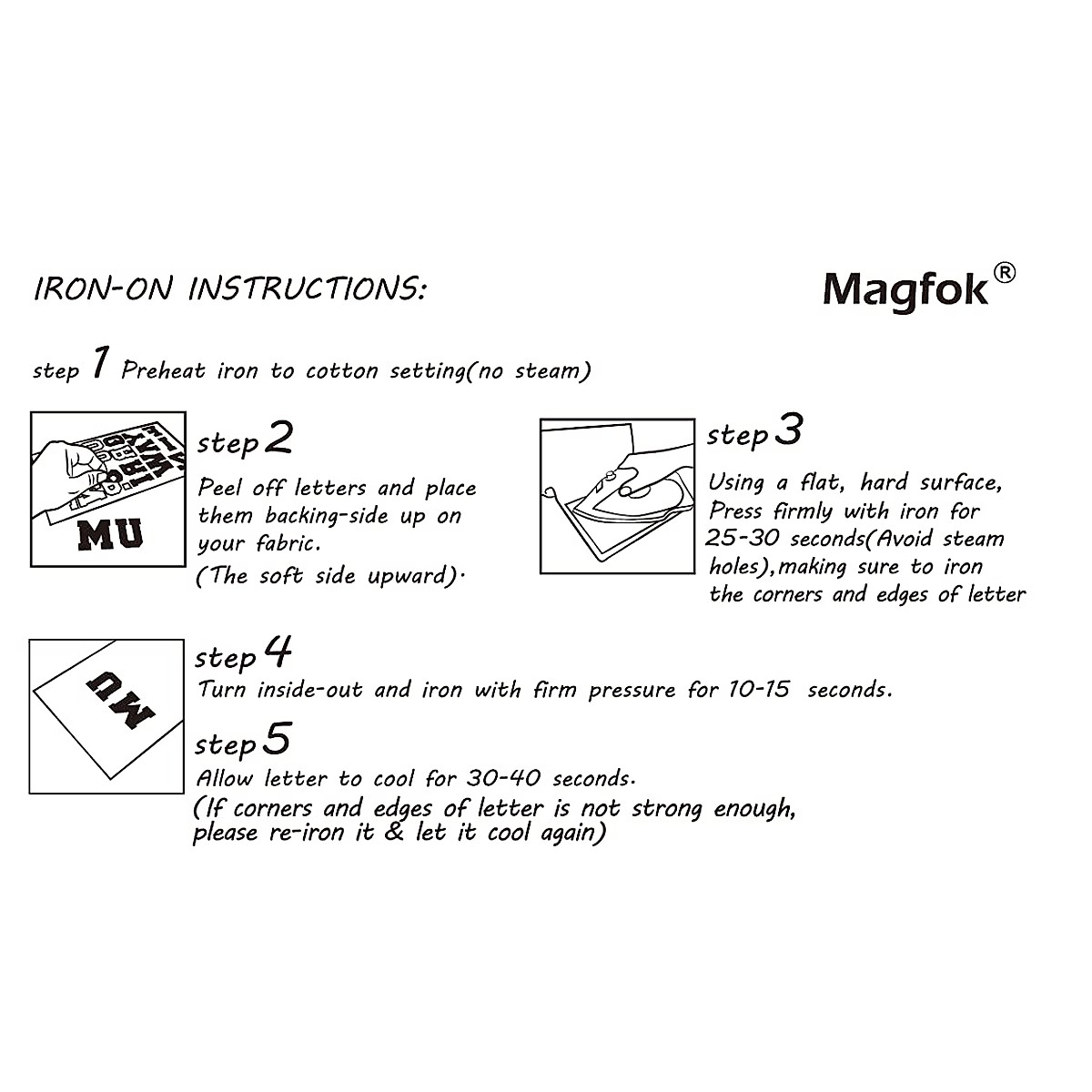 Magfok Iron on Transfer 2 Inch White Flock Letters, 6 Sheets (Black or White Optional)