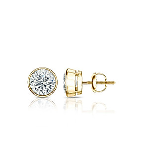 Diamond Wish 3/5 Carat Diamond Round Stud Earrings in 14k Yellow Gold (H-I, I2-I3, cttw) Bezel Set Screw Back