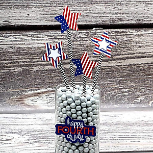 Big Dot of Happiness 4th of July Paper Straw Decor - Striped Decorative Straws for Independence Day - Set of 24