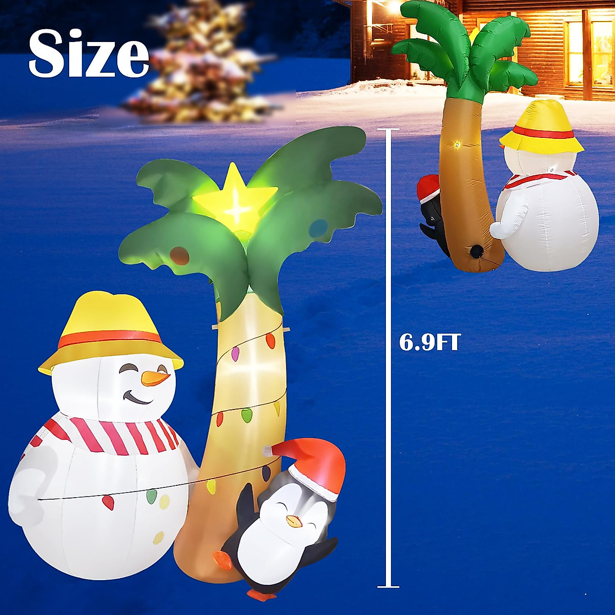 7FT Outdoor Inflatables Palm Tree,Funny Outdoor Inflatable Tree Hawaiian Snowman and Penguin Lighted,Cute Holiday Blow Up Outside Yard Decoration