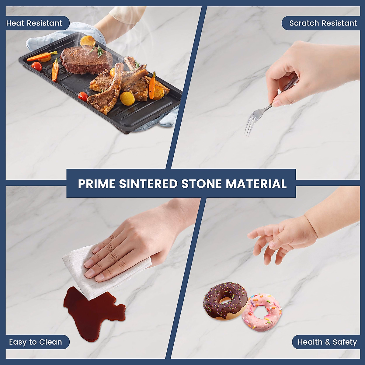 POVISON Round Dining Table for 4-6, Modern Dining Table Round 51" Matte Sintered Stone Tabletop with Solid Black Carbon Steel Pedestal, Circle Dining Table for Dining Room (Dining Table Only)