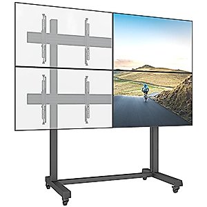 2x2 Rolling Video Wall Mount Cart Display with Micro Adjustment Arms Vesa Universal TV Television