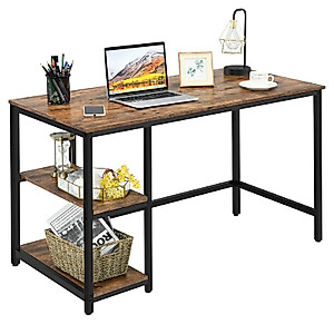 Tangkula Home Office Computer Desk with 2 Storage Shelves, Industrial Study Writing Desk Workstation Laptop Table with Sturdy Metal Frame (Rustic Brown)