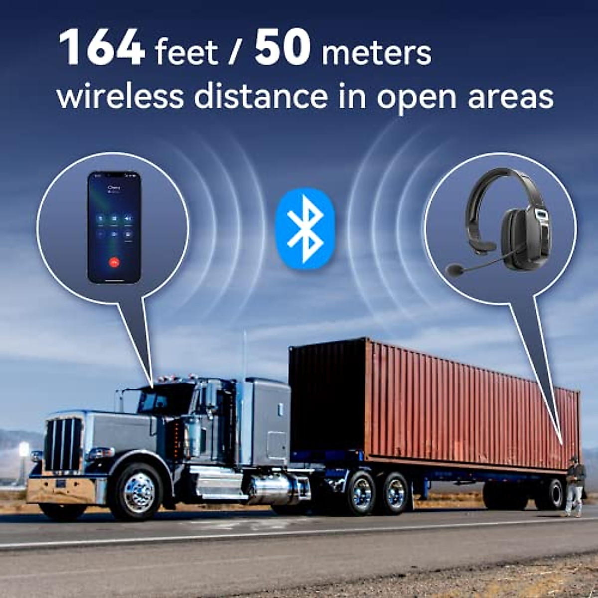 Dytole Trucker Bluetooth Headset, Bluetooth Headphones with Microphone AI Noise Cancelling with USB Dongle, 164ft Long Wireless Range & 60 Hrs Working Time, Wireless Headset for Computer with Mute