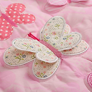 CribMATE 8 PCs Cotton Pink Embroidery Butterfly Nursery Crib Bedding Set Heavy Duty Cotton Themed Baby Girl Cot Bedding Set Quilt Fitted Sheet Skirt Diaper Storage Bag Window Valance 3, 28 X 52