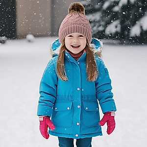 Durio Toddler Winter Hat Knit Toddler Hats for Boys Girls Pompom Toddler Boy Hat Baby Beanie Ivory White & Gray & Pink & Black One Size