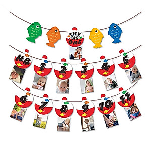 The Big One Bobber Gone Fishing Baby Monthly Photo Banner Little Fisherman Garland First Year Milestone Boys Photo Props Party Cake Smash Decoration Supplies
