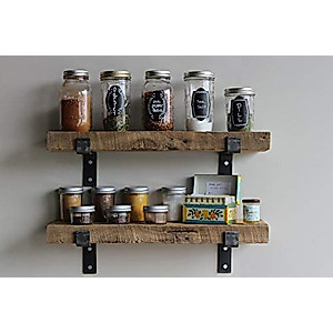 Reclaimed Wood Accent Shelves Rustic Industrial - Amish Handcrafted in Lancaster County, PA - Set of Two | 24 Inches, (Genuine Salvaged/Reclaimed with Raw Metal Brackets) (Natural 24" x 7" x 2")