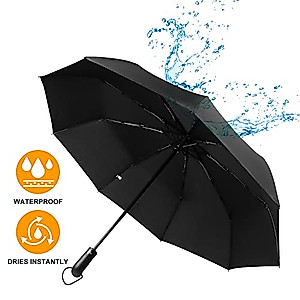 Hannstar Folding Travel Umbrella, Windproof Strong and Portable - Wind Resistant, Compact Durable Umbrella, Auto Open/Close, Lightweight Backpack Umbrella (Black)