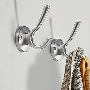TUNNY 5 Pack Round Coat Towel Hooks - Brushed Nickel Coat Hooks for Hanging Coats Towel Hooks for Bathroom Wall Mounted Zinc Alloy Bath Towel Hooks Robe Clothes Hook Holder Heavy Duty Wall Hooks