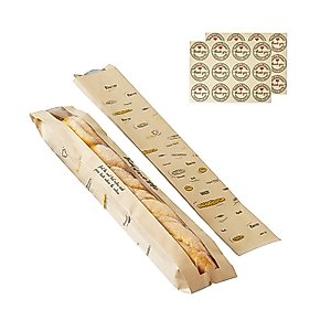 24 Pack Baguette Bread Fresh Kraft Paper Bag, Bread Loaf Packing Bags with Front Breathable Hole Window (4"x 1.6"x 23.6") and 24 PCS Seal Sticker