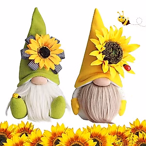 BERNIE ANSEL 2 Pcs Sunflower Gnome,Summer Gnomes Flannelette Doll, Spring Gnomes Plush, Spring Cute Faceless Doll Tomte Nisse Elf Bee Festival Home Farmhouse Kitchen Decor