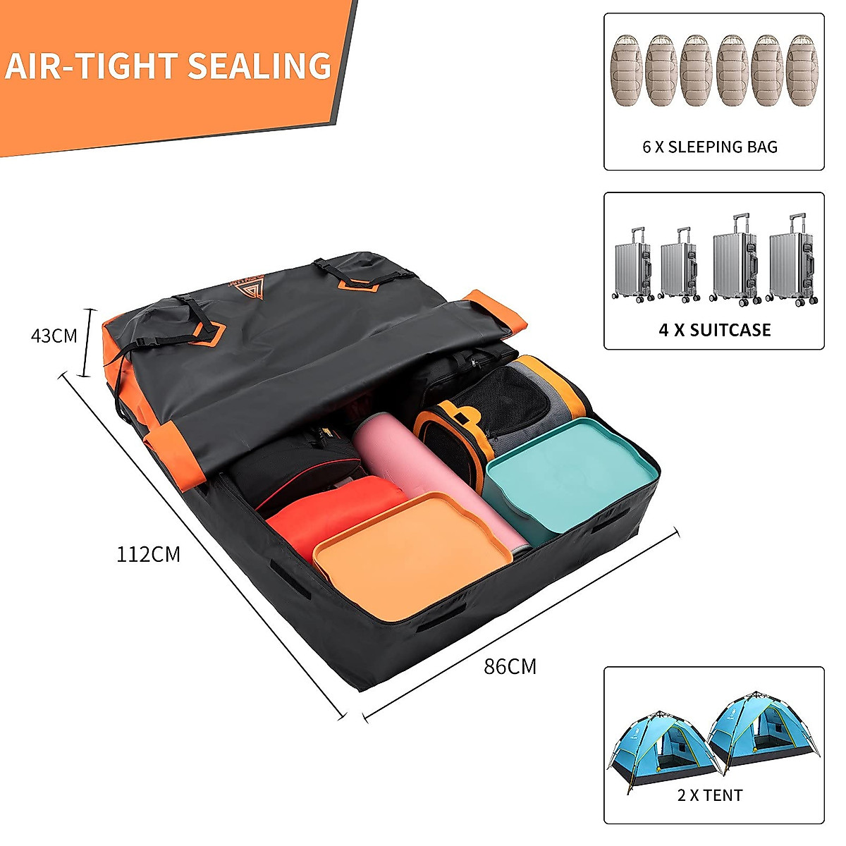 Car Rooftop Cargo Carrier Bag, 15 Cubic Feet Waterproof Heavy Duty 720D Car Roof Luggage Bag for All Vehicle with/without Racks - Storage Bag, Anti-Slip Mat, 4 Door Hooks