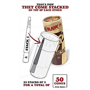 RAW Cones Classic 98 Special | 50 Pack | Natural Pre Rolled Rolling Paper with Tips & Packing Tubes Included