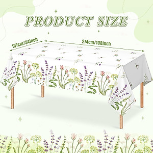 3 Pack Spring Floral Tablecloth, Summer Wildflower Plastic Table Cover for Rectangle Tables, Flower Holiday Disposable Table Cloth for Easter Birthday Picnic Wedding Tea Party Decorations, 54×108 Inch
