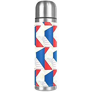 Stainless Steel Leather Vacuum Insulated Mug Geometry Thermos Water Bottle for Hot and Cold Drinks Kids Adults 16 Oz
