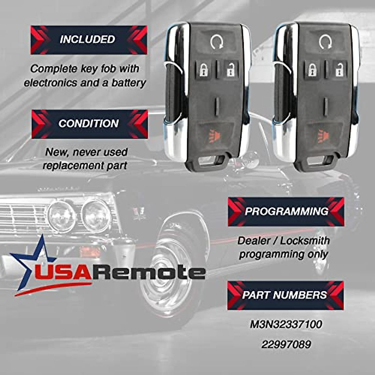 fits Chevy Silverado Colorado/GMC Sierra Canyon Key Fob Keyless Entry Remote Start 2014 2015 2016 2017 (Set of 2) - Chrome