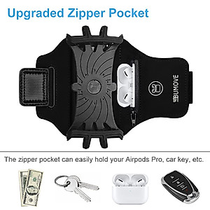 BUMOVE Rotatable Armband for iPhone 15 14 13 12 Pro Max Plus, Samsung Galaxy S24 S23 S22 Ultra Note, with Airpods Pro Holder Running Arm Band(Black)