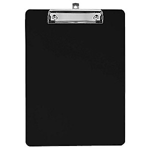 Black Plastic clipboards (Set of 6) Multipack - 12.5x9 Inch Black Clipboard with 100 Sheets Holding Capacity Low Profile Clip | Colored Acrylic Clip Boards in Bulk for Kids & Professionals