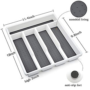HaWare Silverware Tray for Drawer with Five Sections, Flatware Organizer/Cutlery Holder with Soft Grip Lining and Non-slip Rubber Feet, Multi-Purpose Storage for Kitchen, Office, Bathroom Supplies