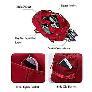 KARRESLY Sports Gym Bag for Women Travel Duffel Bag with Wet Pocket and Shoes Compartment for Training Swim Yoga(Red)