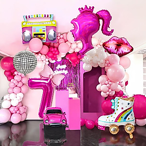 7 PCS Hot Pink Princess Foil Balloon Girl Head Balloons for Pink Princess Doll Theme Party Decorations Photo Booth Backdrop Little Girl Adult Baby Shower Bachelorette Makeup Birthday Supply