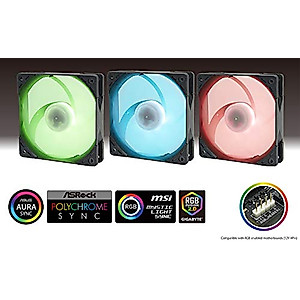 Kaze Flex 120 Slim RGB PWN - 1800RPM, 120mm x 15mm High Air Flow Computer Case Fan, Fluid Dynamic Bearing, PWN 4-Pin Connector, RGB 12V 4-Pin Connector, Single Pack, Black