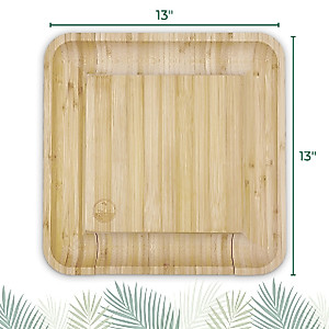 Bamboo Cheese Board and 4 Knives Set - Charcuterie Board with Knives, 13” Large Charcuterie Platter and Serving Tray, Housewarming Gift, and Wedding Gift