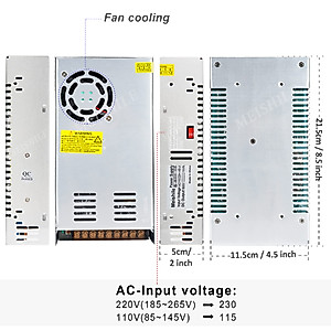 36V 16.6A 600W DC Switching Power supply Adapter PSU AC-DC 36Volt Industrial Transformer Converter 0-13/10/8/5amps Drive Sensor Monitoring System Lamp Meter Controller Electric Motor Fan SMPS 110V/220