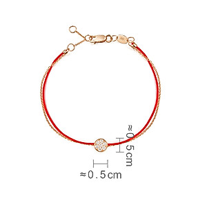 CHOW SANG SANG 18K Red Gold Round-Plated Carat (G-H Color, SI Clarity) Diamond Red Thread Bracelet for Women 87070B (Rose Gold, 7.4 Inches, (19 CM))