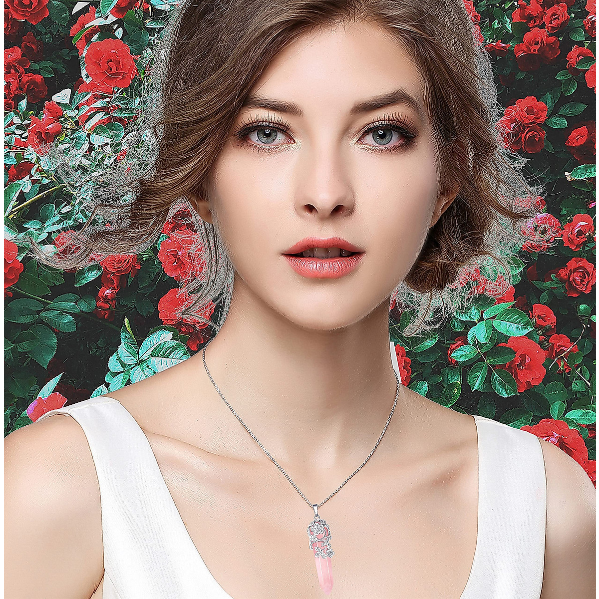 XIANNVXI Rose Quartz Necklace Pink Necklace Mothers Day Gifts Crystal Necklaces for Women Healing Crystal Necklaces Flower Pendant Spiritual Jewelry