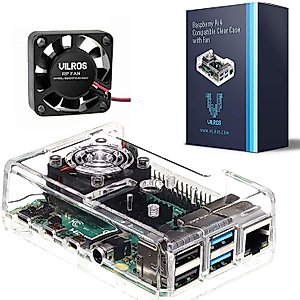 Vilros Raspberry Pi 4 Compatible Case with Built in Fan (Clear Transparent)