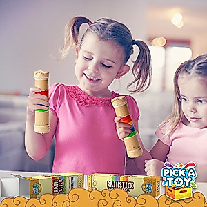 PICK A TOY Bamboo Rainstick Rain Shaker Sensory Toy Musical Instrument for Kids and Adults, Lightweight and Easy to Use Music Game, Rainbow Colored Rain Maker – with Gift Box