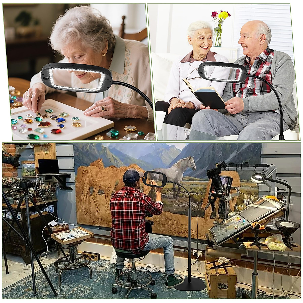 10X Magnifying Glass with Light and Stand, Desktop Hands Free Magnifier, Lighted Magnifying Glass for Close Work Reading Hobbies Crafts Repair