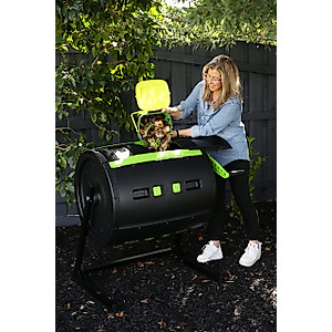 Maze 65 Gallon Outdoor Compost Bin Tumbler for Food Waste - Outdoor Compost Bin for Kitchen Garden & Homestead - Heavy Duty Dual Chamber Waste Recycling Machine