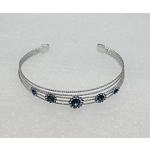 Faship Gorgeous Navy Blue Crystal Art Deco Floral Cuff Bracelet - Navy Blue