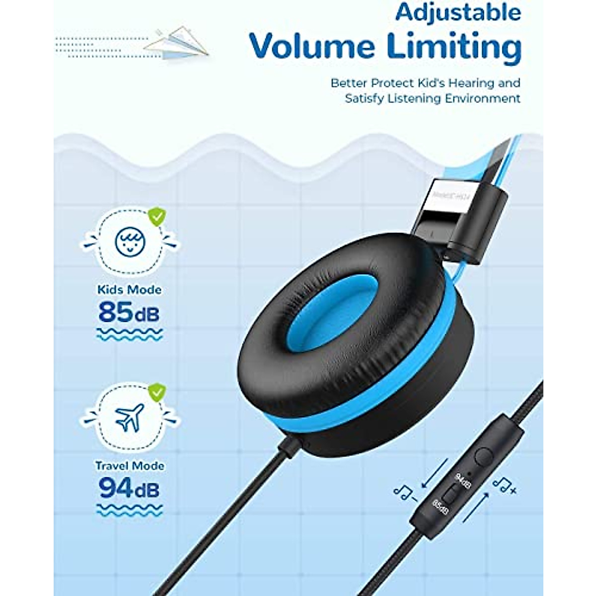 iClever [2 Pack Kids Headphones with Microphone, Safe Volume Limited 85dB/94dB - Wired Headphones for Kids Boys Girls, Foldable Headphones for Online School/Travel/iPad, Black&Pink