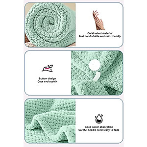 MaopaoBeauty 2 Pack Microfiber Towel for Hair Drying, Super Absorbent Turbie Twist Hair Towels with Double Buttons, Hair Wrap Towels for Curly Hair, Hair Turbans for Wet Hair (Beige&Green)