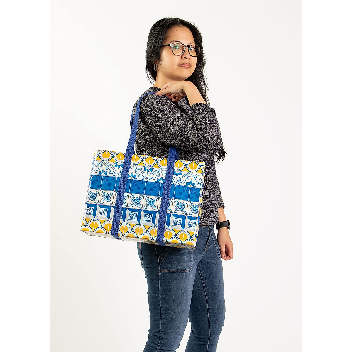 BLUE Q Painted Tiles Shoulder Tote, 1 EA