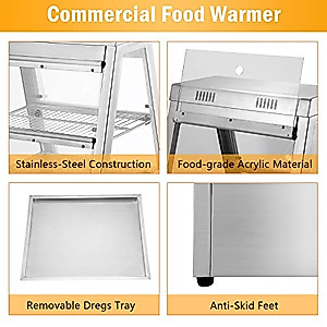 WSSEY Commercial Food Warmer Display, Countertop Pizza Warmers Display Pastry Patty Warmer,Stainless Steel Heated Cabinetsuitable for Restaurants,2-Tier 110V