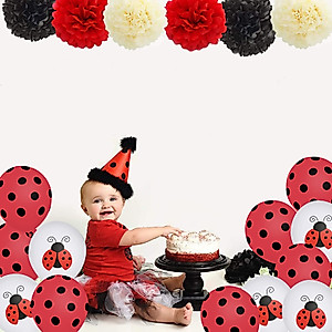 30 Pcs Ladybug Theme Balloons Red Black Polka Dot Balloons 12 Inches Ladybug Decoration Balloon for Ladybug Theme Birthday Party Supplies