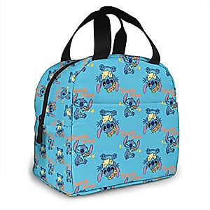 ZJBLHEQ Cute Blue Insulated Lunch Bag Portable Thermal Cooler Box Reusable Picnic Tote Bento Bag For Men Women Work School Travel