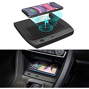 CarQiWireless Wireless Charger for Honda Civic 2016-2021 with USB Port, Wireless Charging Pad for Honda Civic Hatchback Si Coupe Type R Accessories 2021 2020 2019 2018 2017 2016