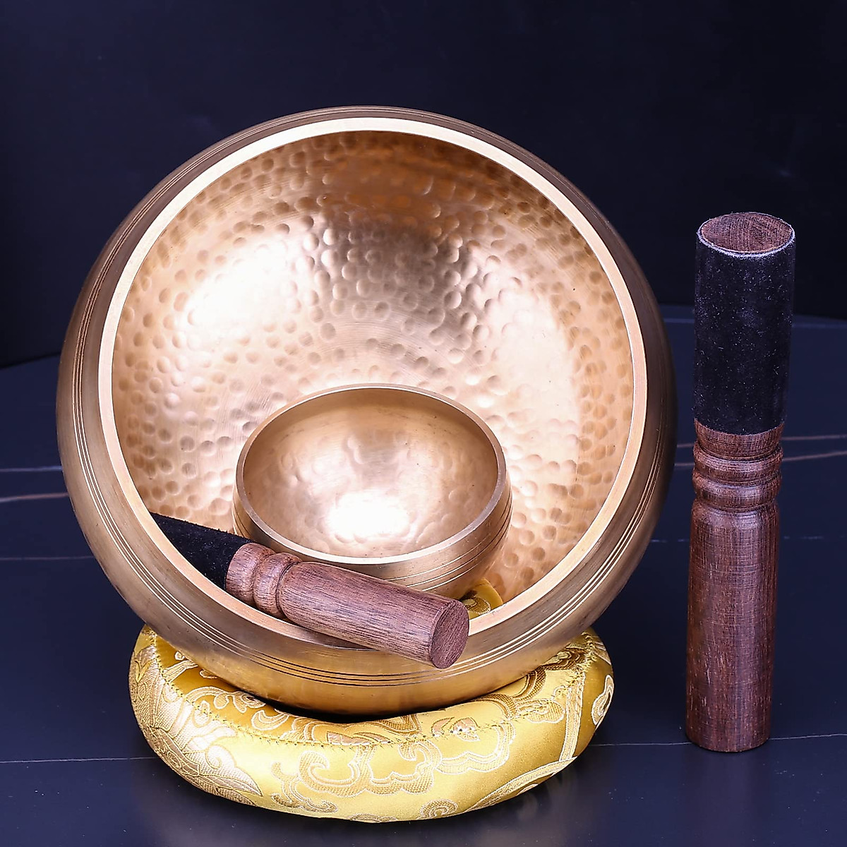 6.1inch sound bowl meditation set Handcrafted tibetan singing bowl heart chakra sound bath bowl zen music healing frequencies Yoga Prayer and Mindfulness Nepal meditation mat accessories (15.5cm)