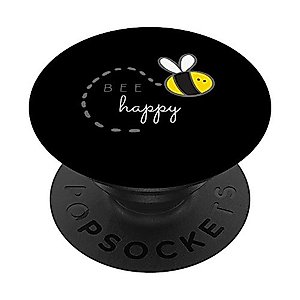 "Bee Happy" Yellow Black Bumble Bee Pun Quote -Save The Bees PopSockets PopGrip: Swappable Grip for Phones & Tablets