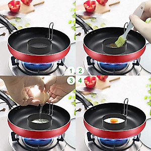 4 Pack Stainless Steel Eggs Maker Non Stick Round Egg Cooker for Cooking Cooking Rings Shaper for Frying Pancake Sandwiches Metal Handle Household Kitchen Breakfast Tool Egg Shaper