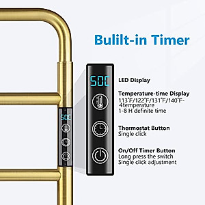 VJASS Towel Warmer for Bathroom,4 Timer Settings,3 Min Fast Heating,Intelligent Automatic Shutdown,Towel Warmers for Bathroom Rack Plug-in/Hardwired (Brushed Gold)