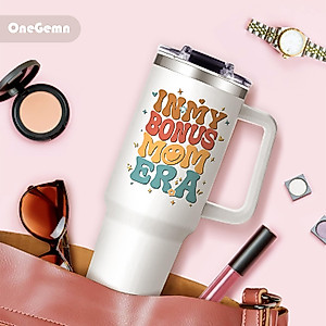 Bonus Mom Tumbler with Handle, Bonus's Moms Gifts - 40 oz In My Bonus Mom Cups Tumbler with Straw and Lid - Unique Mother In Law Birthday Gifts for Mothers Day Christmas for Step Moms Gift