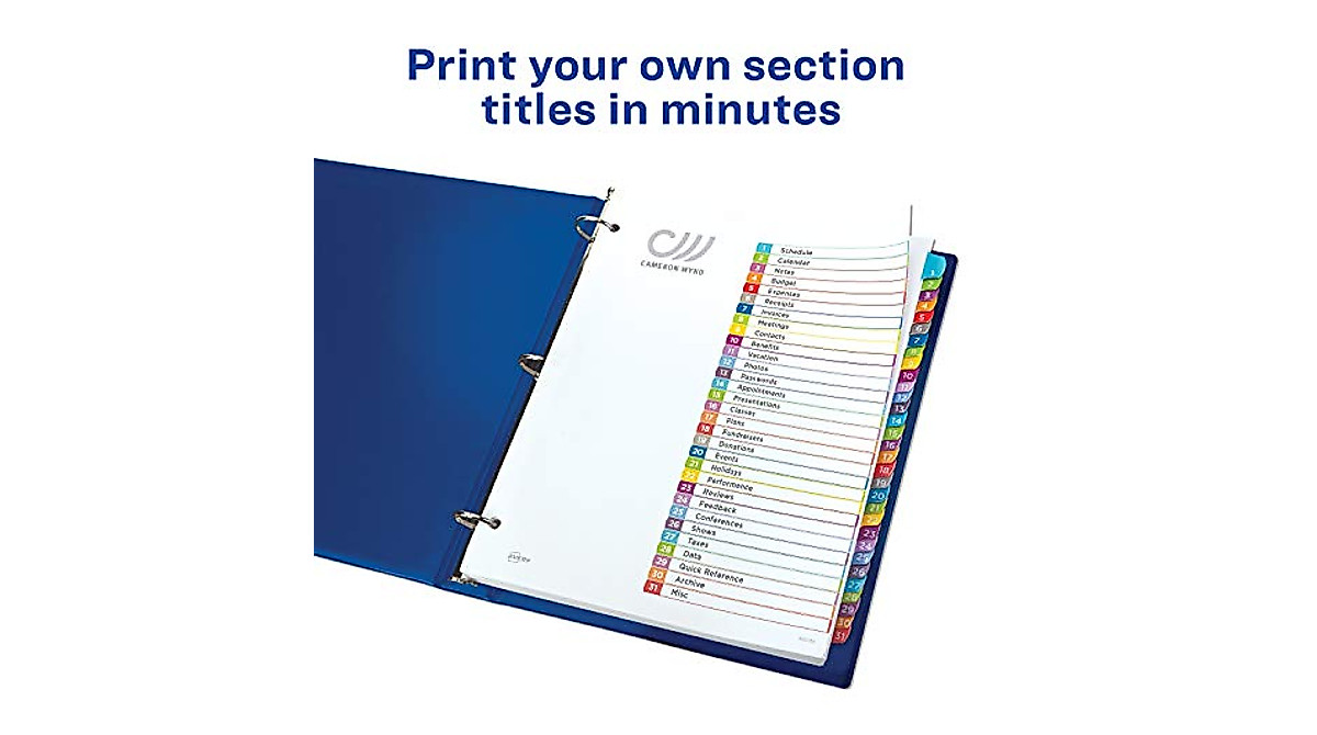 Avery 31-Tab & 12-Tab Dividers for 3-Ring Binders | Customizable & Colorful